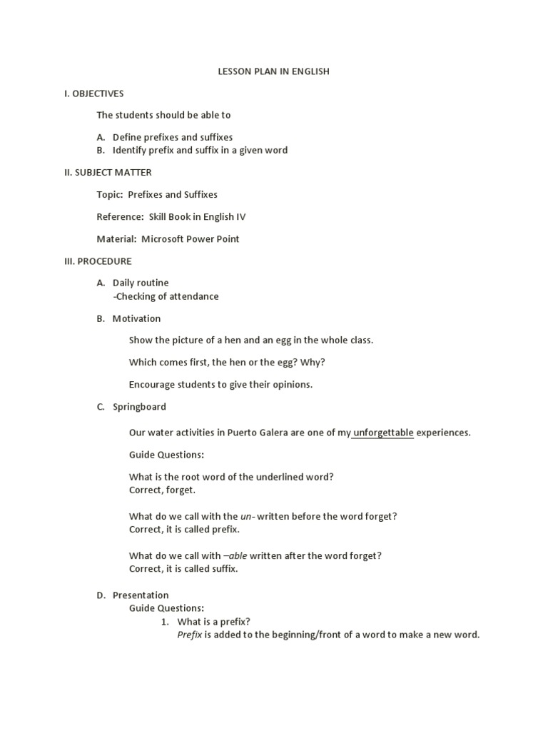 Prefixes and Suffixes Lesson Plan | PDF