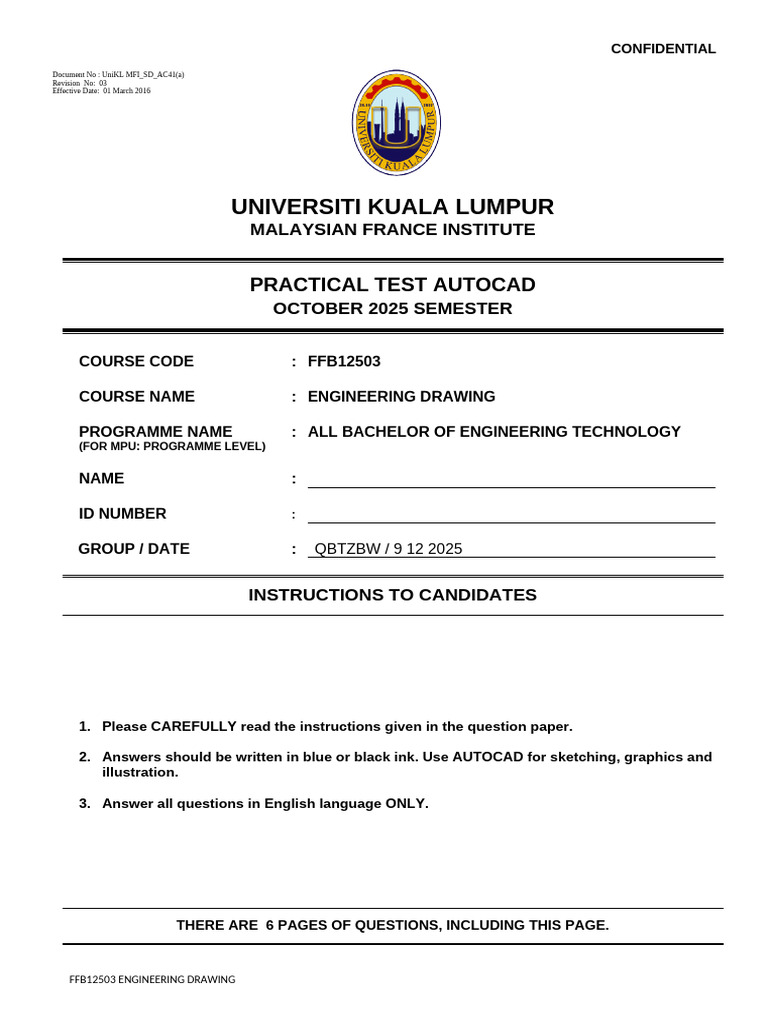 Practical Test for Engineering Drawing | PDF | Drawing