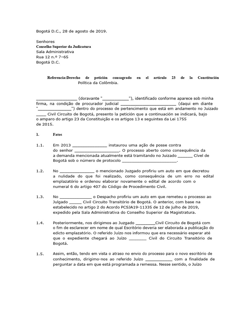 Pedido de Justiça em Processo Civil Bogotá | PDF | Juiz | Justiça