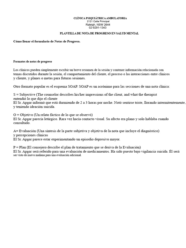 Nota de Progreso de Salud Mental | PDF | Ansiedad | Trastorno mental