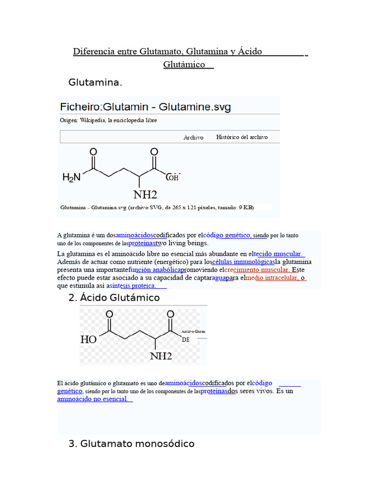 Diferencia Entre Glutamato, Ácido Glutámico y Glutamina | PDF