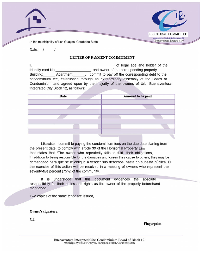 Letter of Payment Commitment | PDF