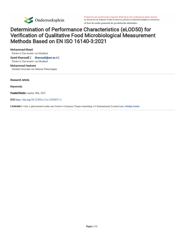 Voorbeeld Validatie Iso 16140-3 | PDF