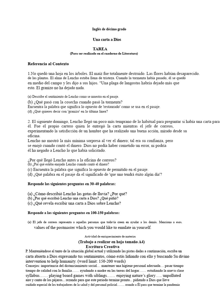 Análisis de "Una carta a Dios" | PDF