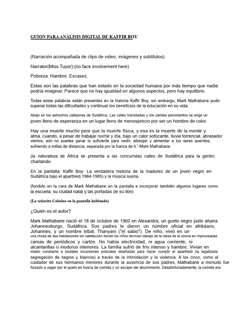 Análisis de "Kaffir Boy": Superación y Educación | PDF | Segregación ...
