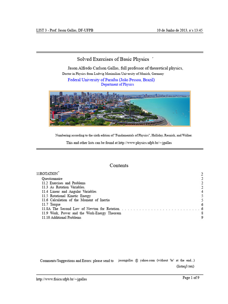 Solved Physics Exercises on Rotation | PDF | Rotation Around A Fixed ...