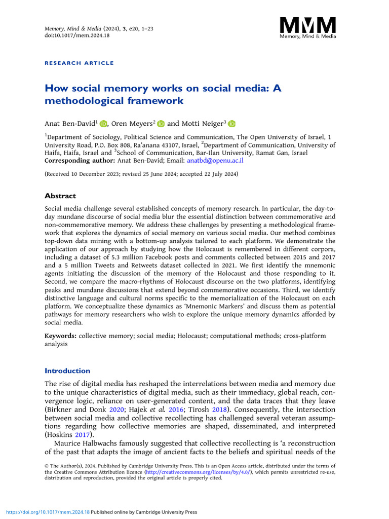 How Social Memory Works on Social Media a Methodological Framework ...