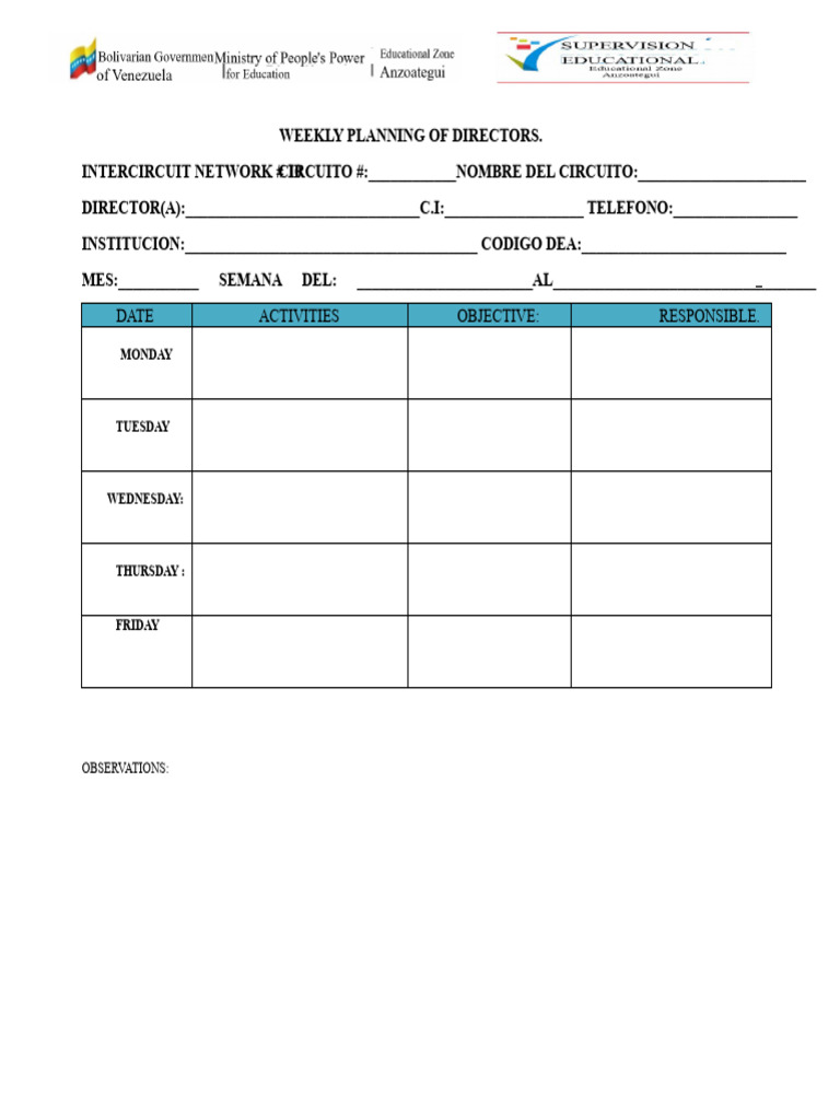 Weekly Directors' Planning Template | PDF