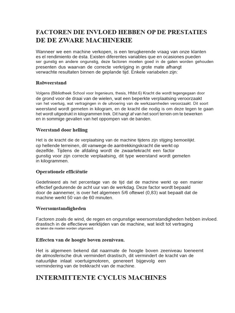 Factoren Die de Prestaties Van Zware Machines Beïnvloeden | PDF