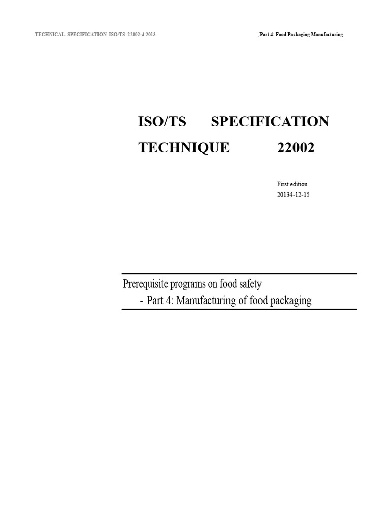 ISO/TS 22002-4: Food Packaging Standards | PDF | Food Safety ...