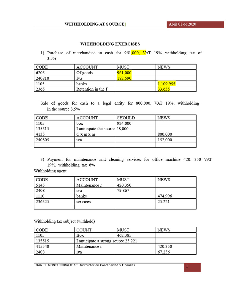 Examples of Withholding at Source | PDF | Taxes | Value Added Tax