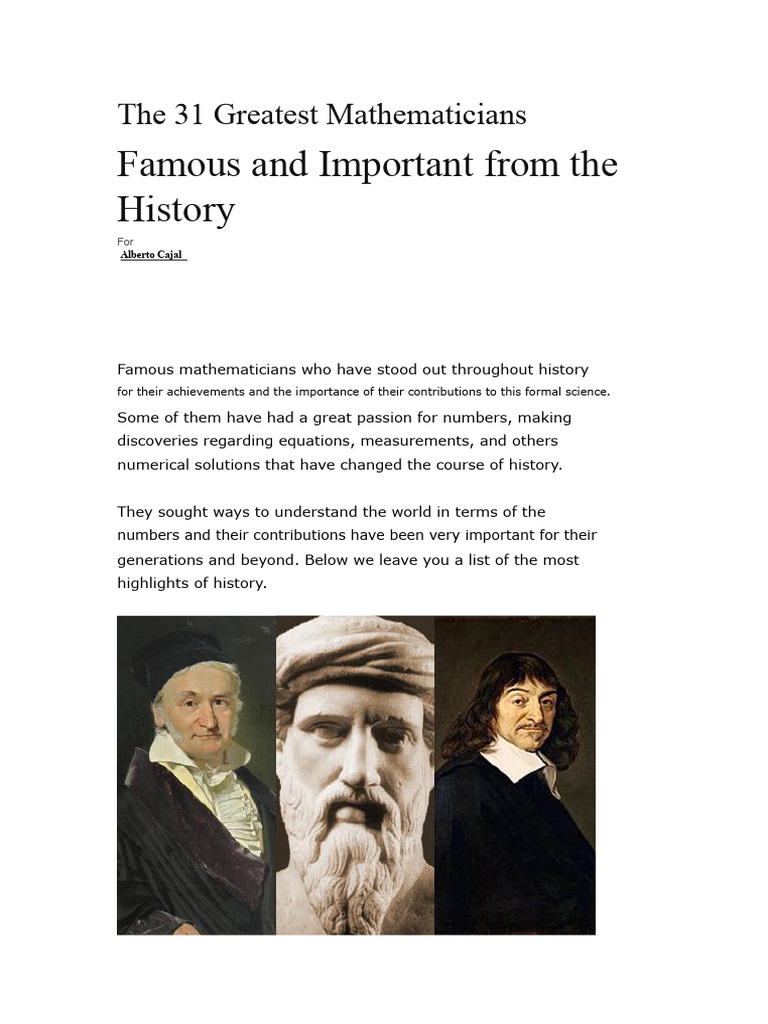 The 31 Most Famous and Important Mathematicians in History.docx | PDF ...