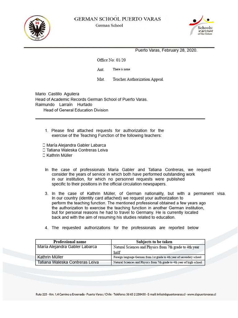 Teacher Authorization Document | PDF