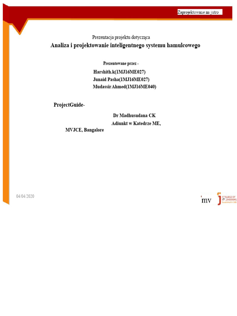 Inteligentny System Hamowania | PDF