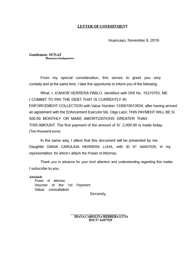 Commitment Letter for Debt Payment | PDF