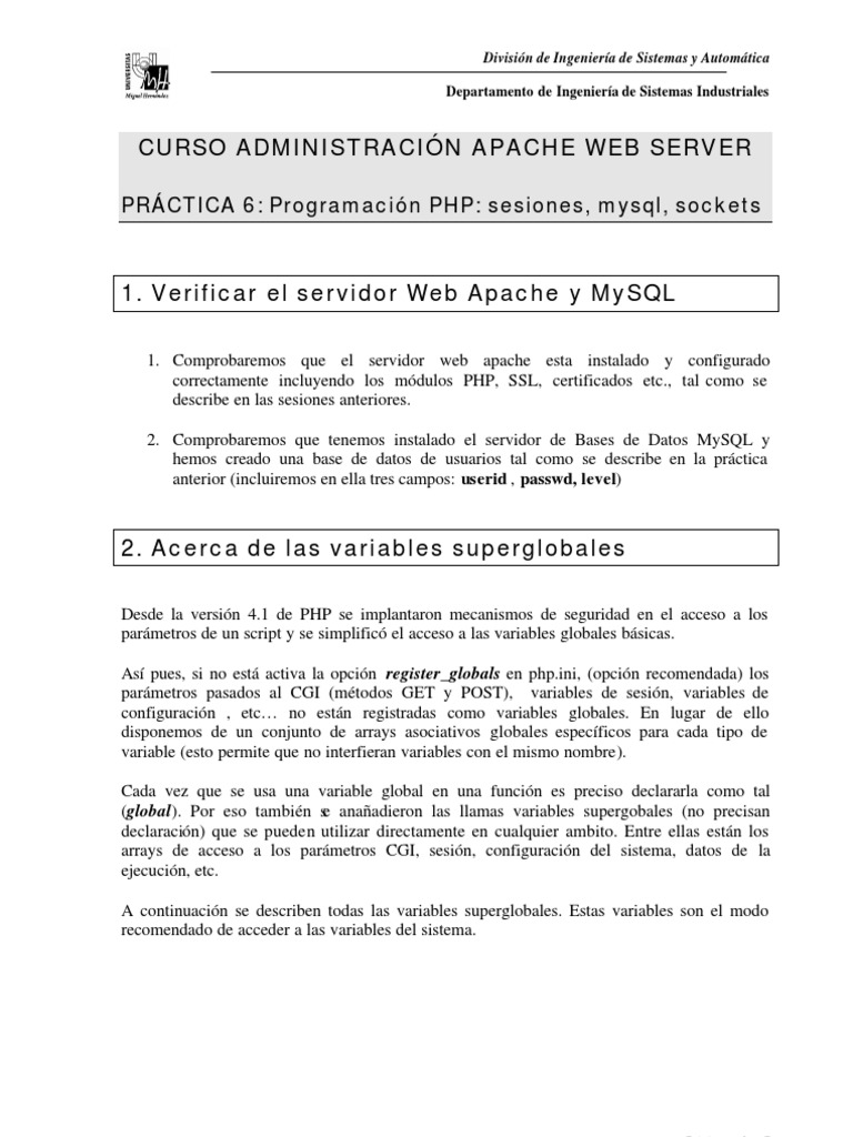 Practica PHP Sesiones Sockets | PDF | Servidor web | Internet y web