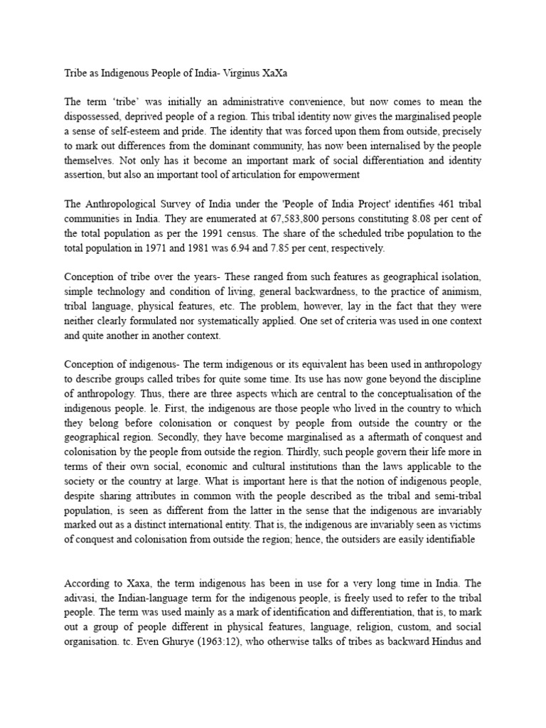 Tribe as Indigenous People of India- Virginus XaXa | PDF | Indigenous ...