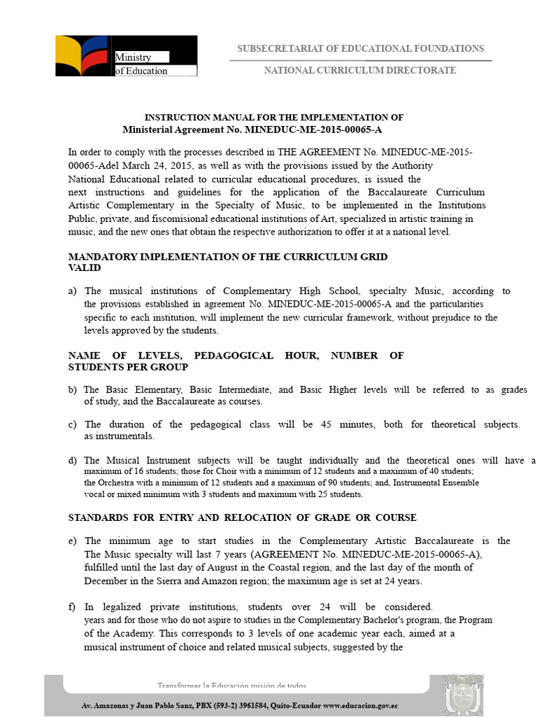 Instruction for the Implementation of Ministerial Agreement 00065 to ...