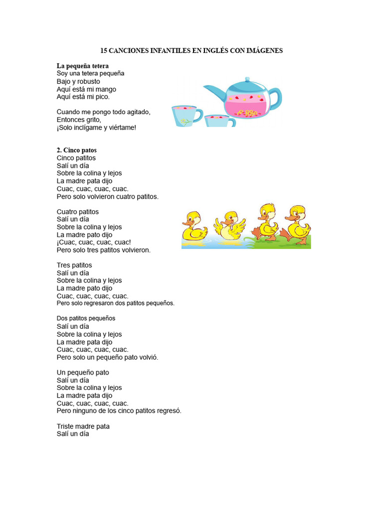 15 Canciones Infantiles en Inglés | PDF