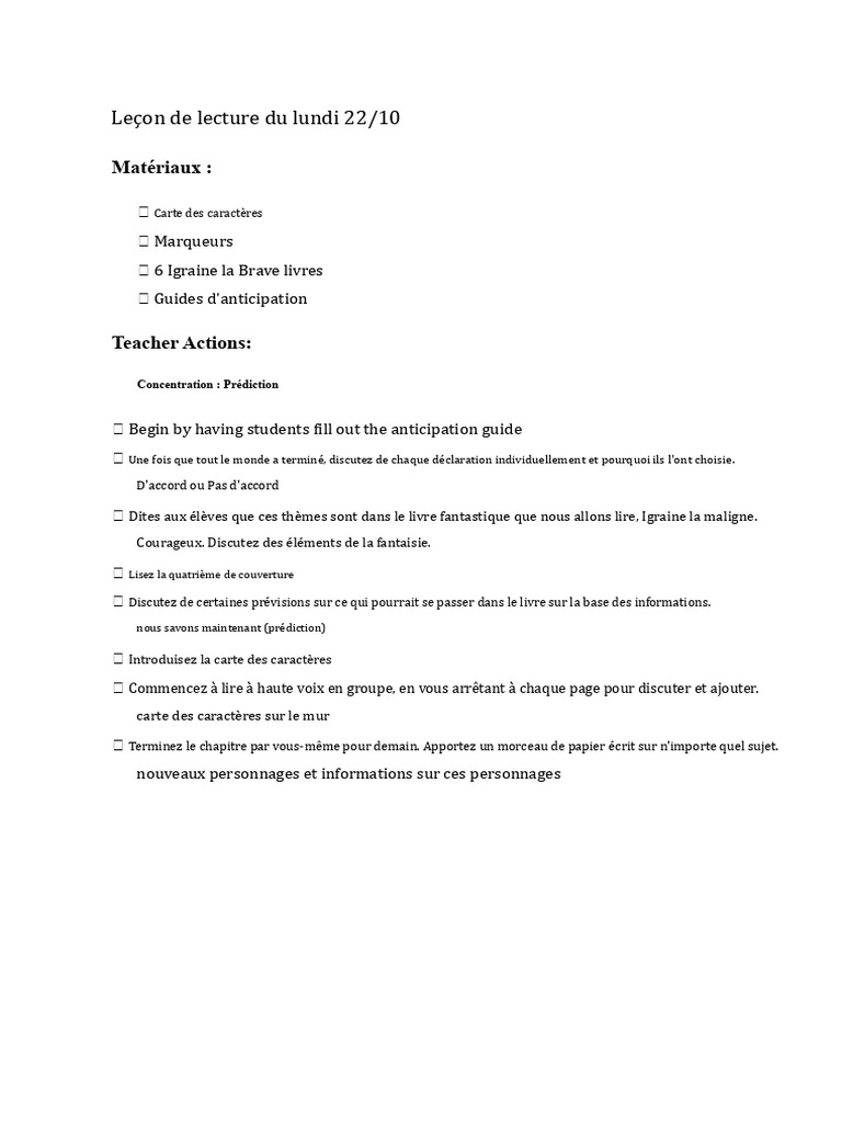 Leçons de lecture sur Igraine la Brave | PDF