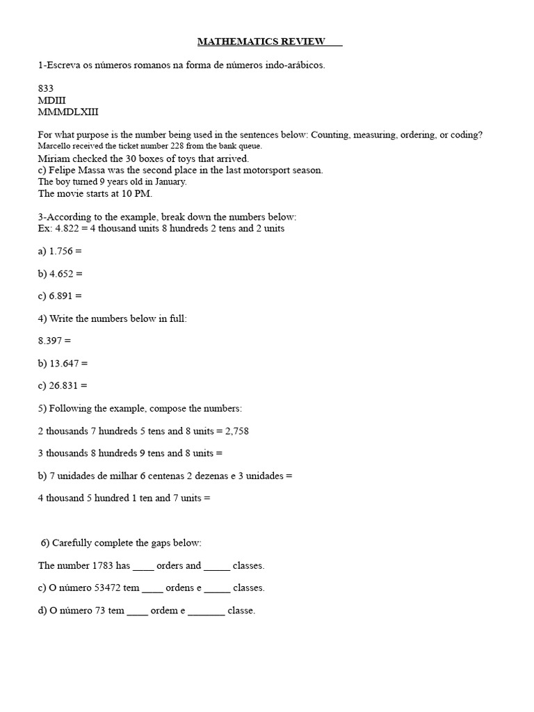 MATHEMATICS REVIEW - 4th Grade | PDF