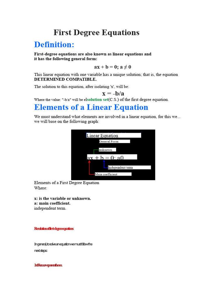 Understanding First Degree Equations | PDF