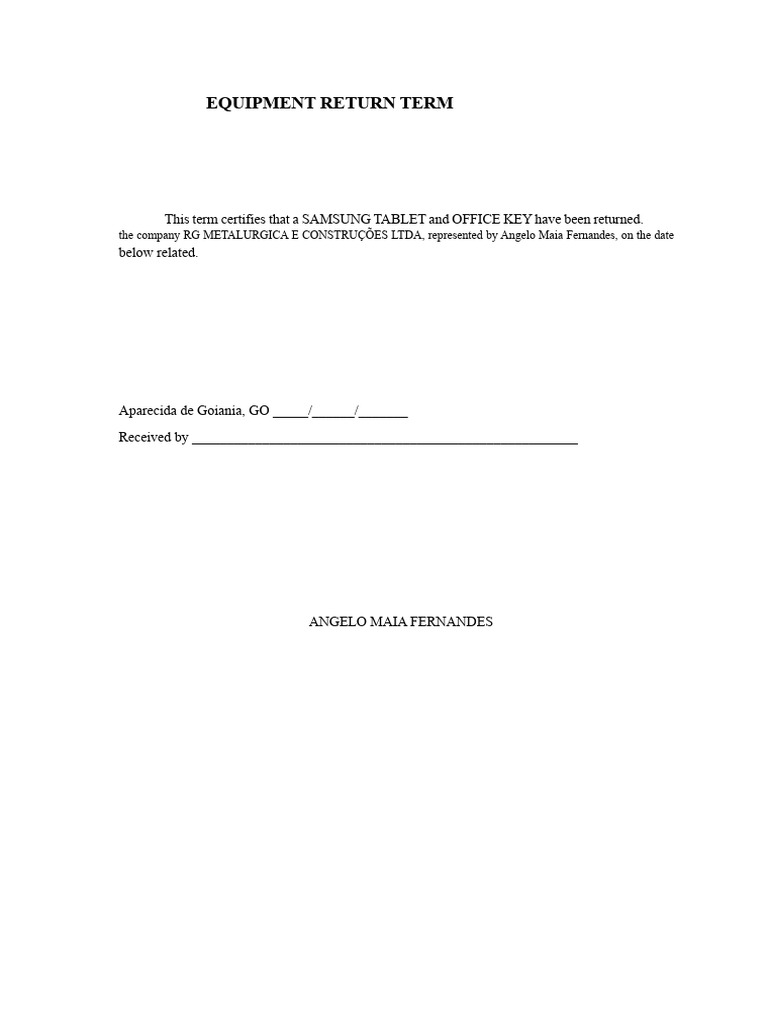 Equipment Return Agreement | PDF