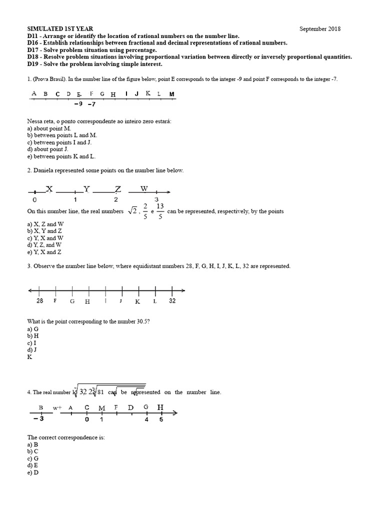 Mathematics Simulation - 1st Year - D11-D16-D17-D18-D19 | PDF | Numbers ...