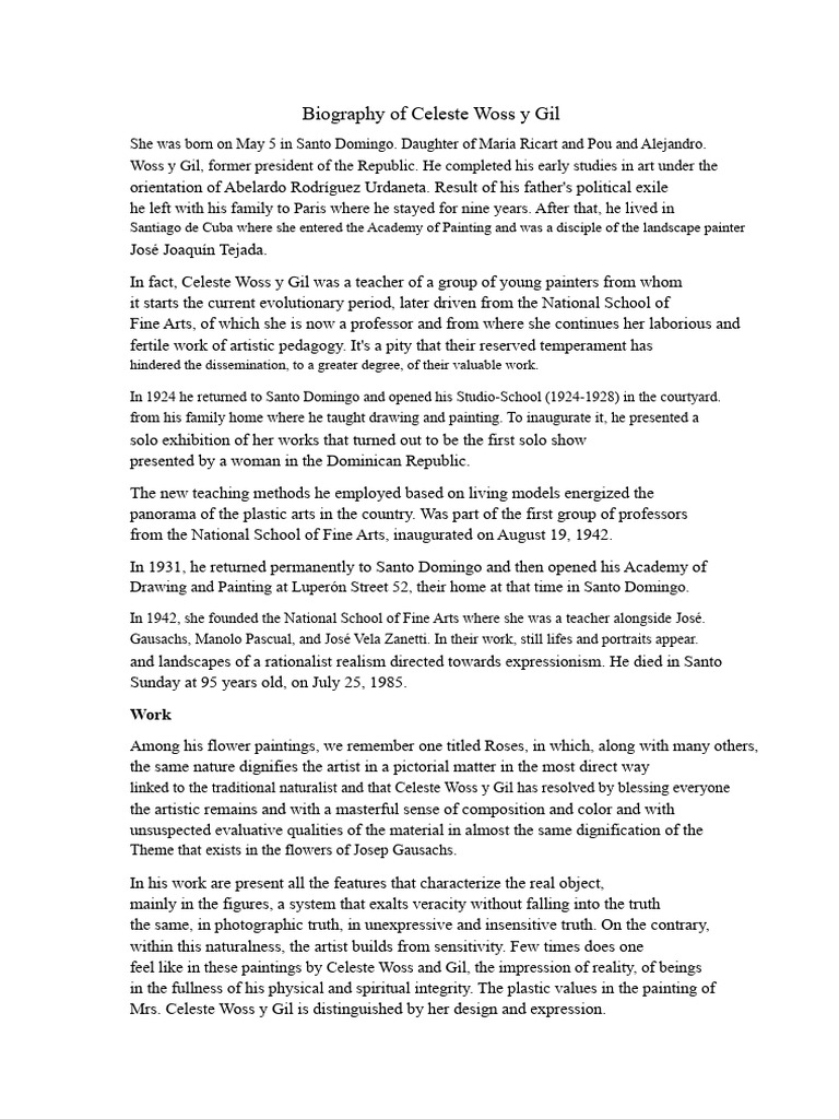 Celeste Woss y Gil: Dominican Artist Biography | PDF | The Arts