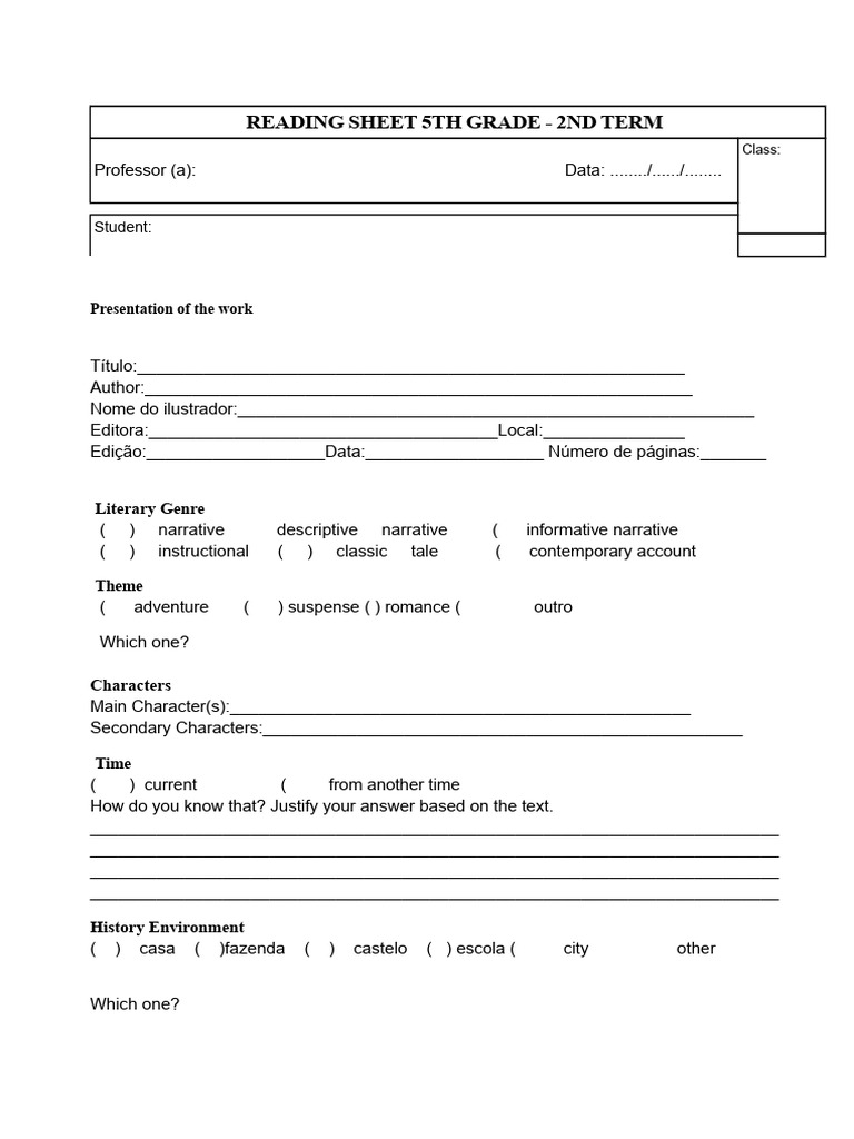 5th Grade Reading Sheet | PDF | Written Communication | Writing