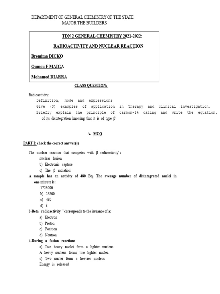 Radioactivity and Nuclear Reactions Guide | PDF | Radioactive Decay ...