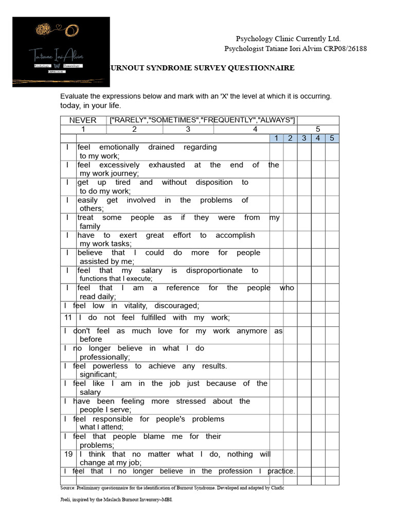 Burnout Syndrome Survey Questionnaire | PDF