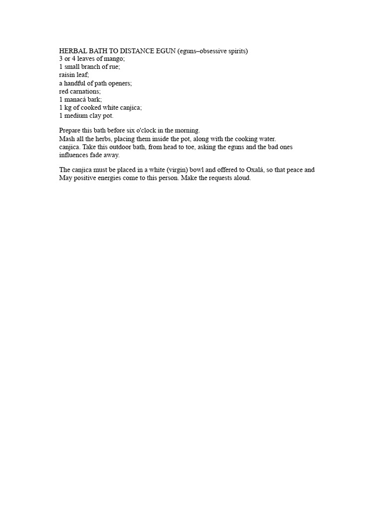 Herbal Bath To Ward Off Egun | PDF