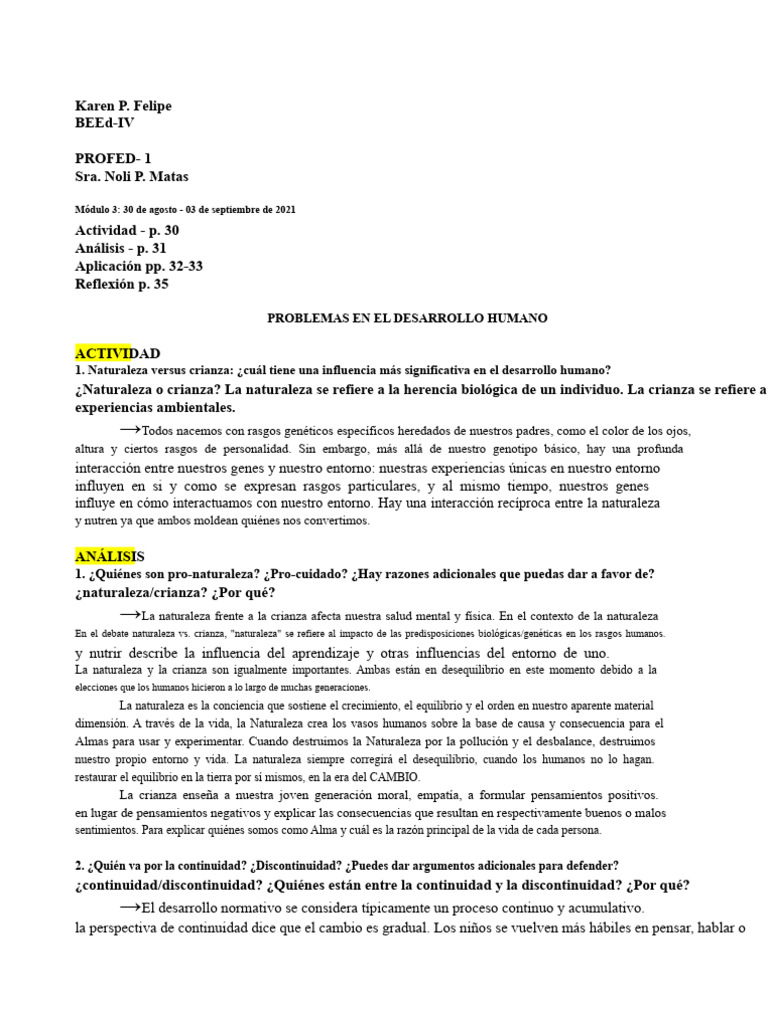 Influencia de Naturaleza y Crianza en el Desarrollo | PDF | Naturaleza ...