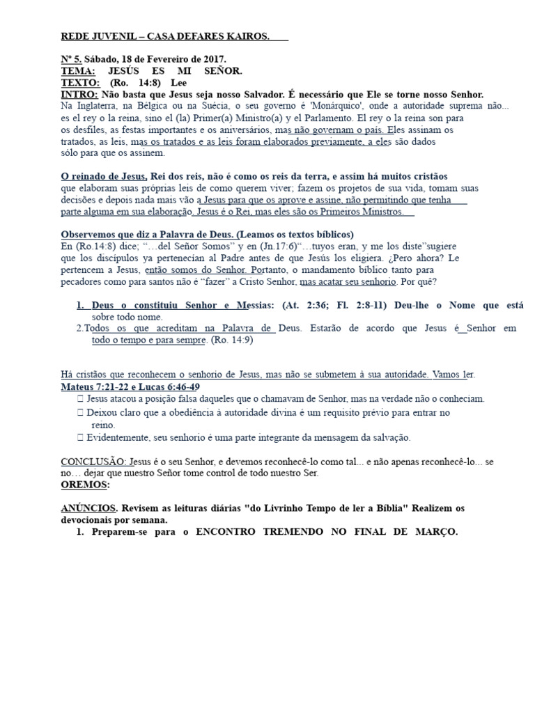 Tema 5. Jesus É Meu Senhor. | PDF