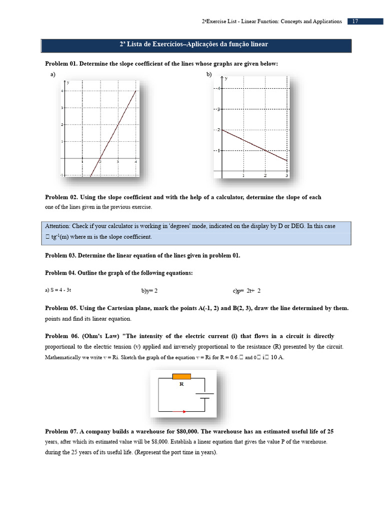 2nd Exercise List - Linear Function_2013 | PDF | Function (Mathematics ...