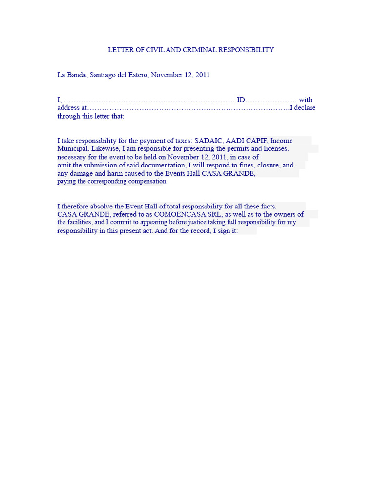 Letter of Civil and Criminal Responsibility | PDF