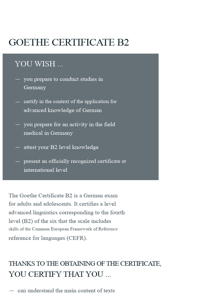 Goethe B2 Certificate Overview | PDF