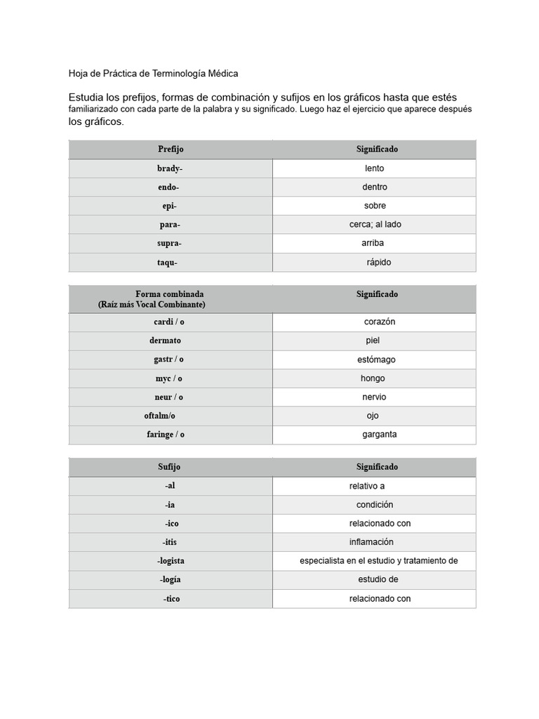 Práctica de Terminología Médica | PDF | Especialidades Medicas | Anatomía