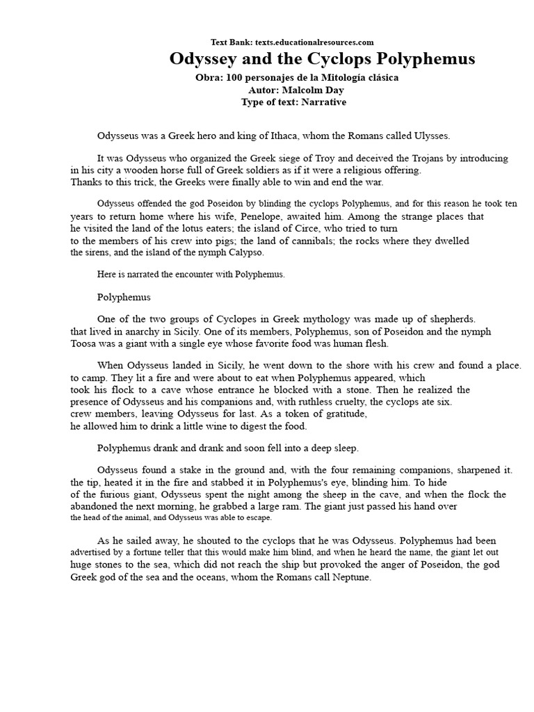Odysseus and The Cyclops Polyphemus | PDF | Odysseus | Odyssey