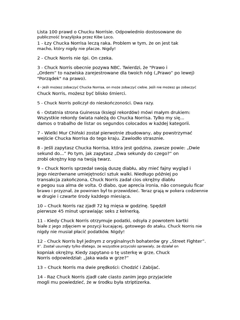 Lista 100 Prawd o Chucku Norrisie | PDF