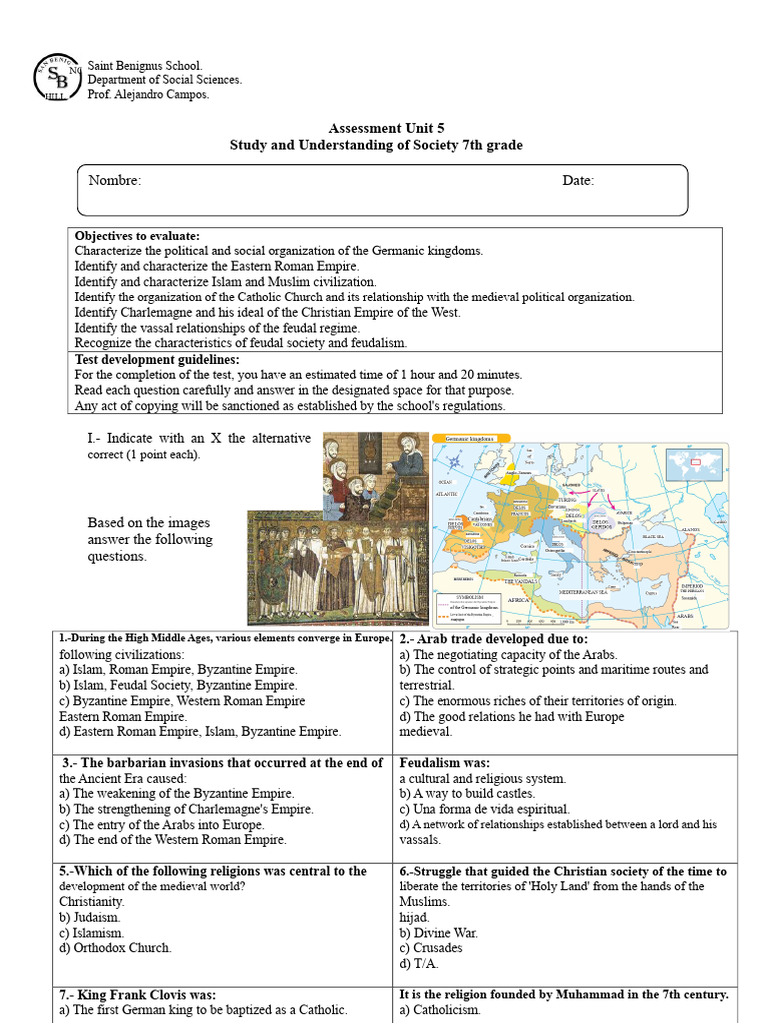 7th Grade Medieval Society Assessment | PDF | Feudalism | Byzantine Empire