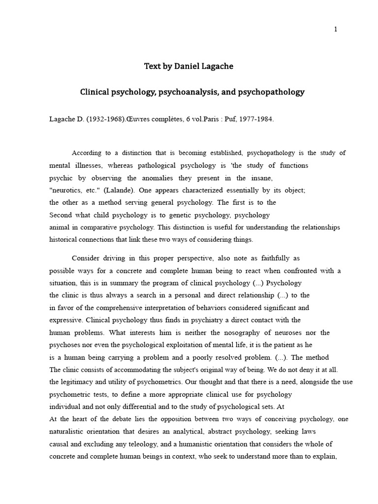 TEXT BY DANIEL LAGACHE | PDF | Psychoanalysis | Psychology