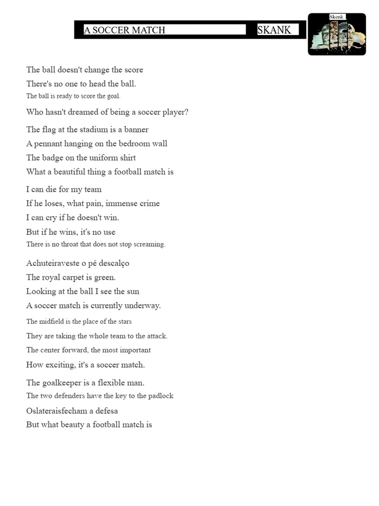 Music Activity and A Soccer Match Text Comprehension Song Lyric - 81936 ...