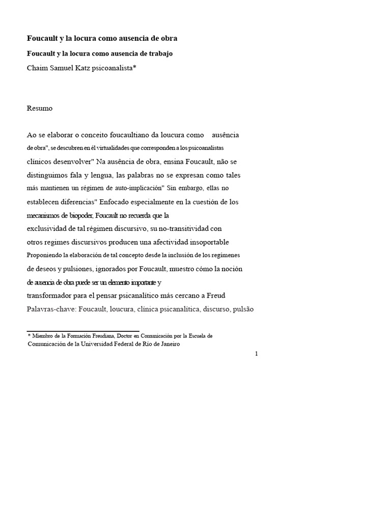 Chaim Samuel Katz-1 | PDF | Psicoanálisis | Michel Foucault
