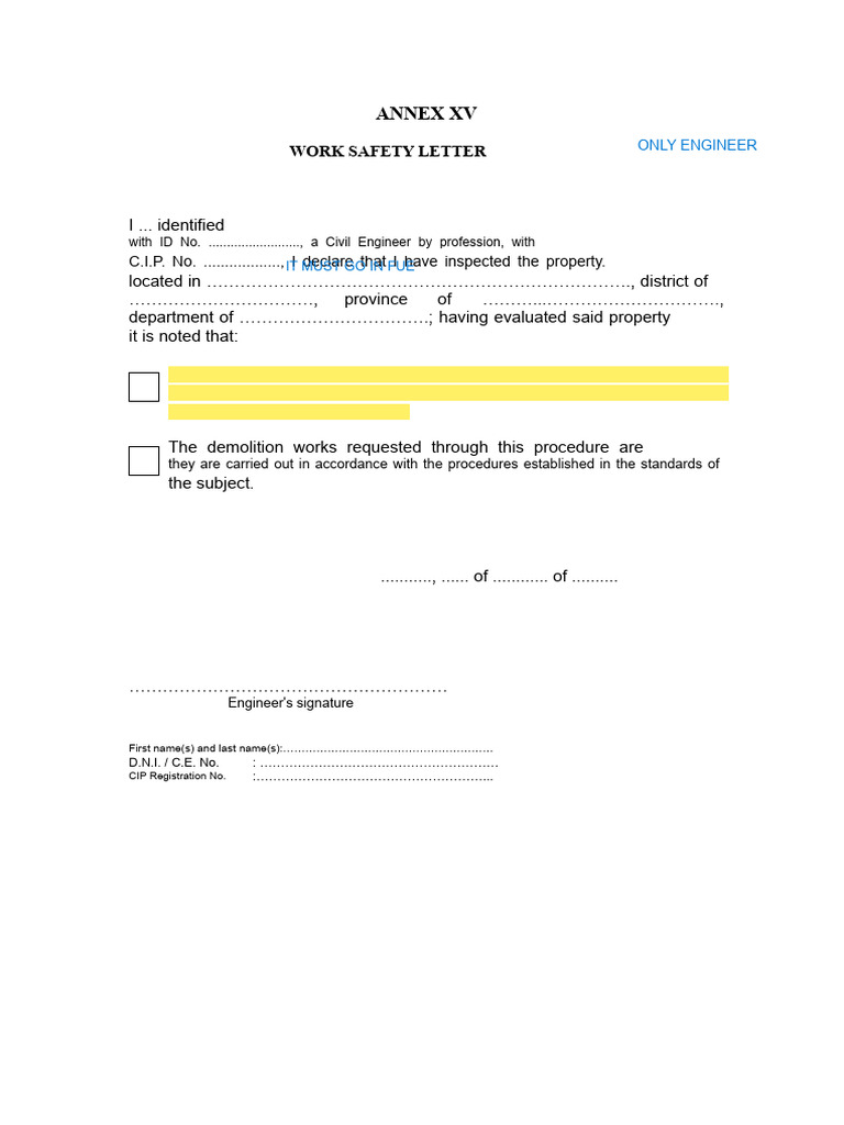 Work Safety Letters and Affidavit of Competence | PDF