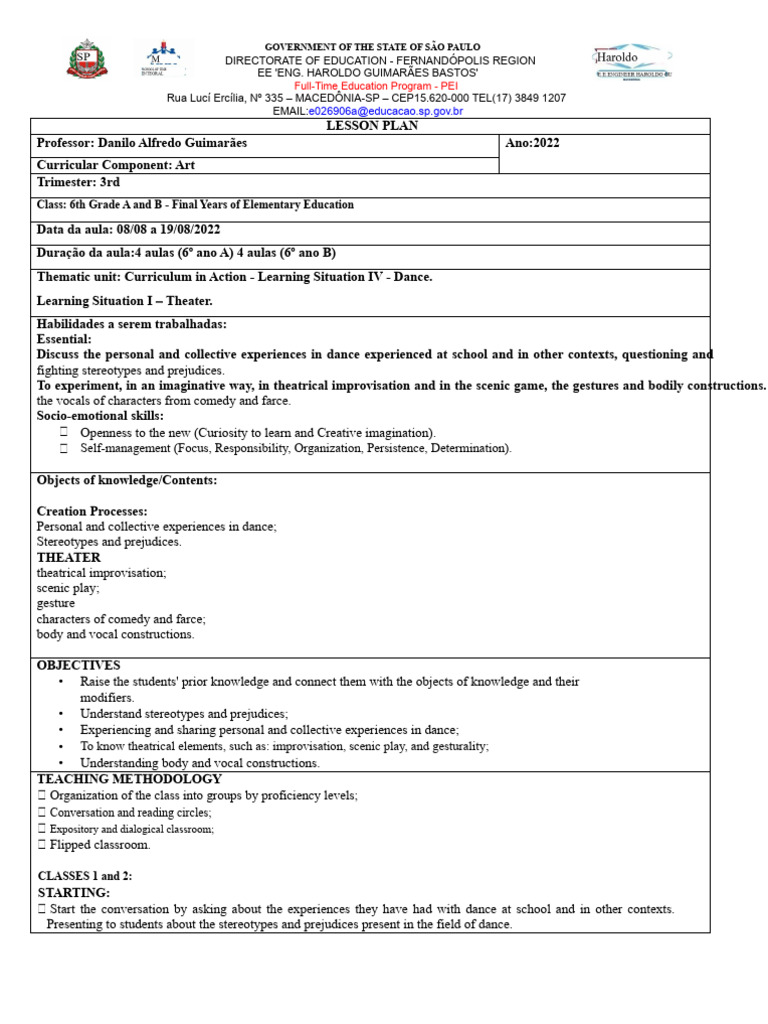 ART - LESSON PLAN 6TH GRADE 08-08 to 08-19 | PDF | Learning