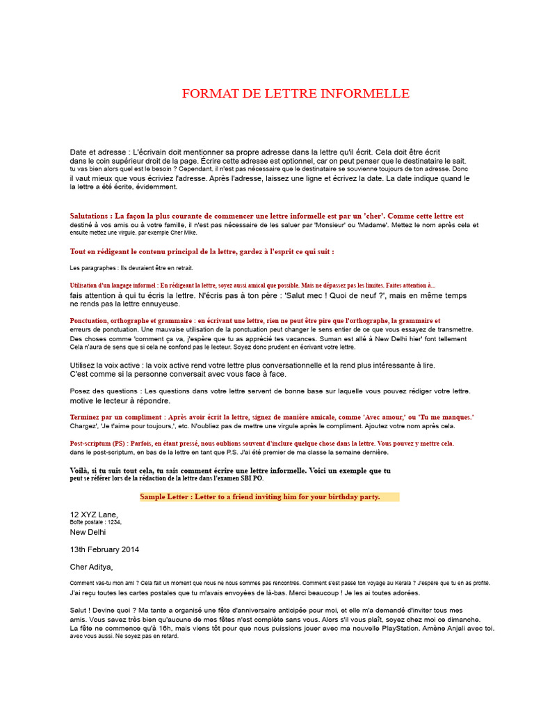 Guide pour écrire une lettre informelle | PDF