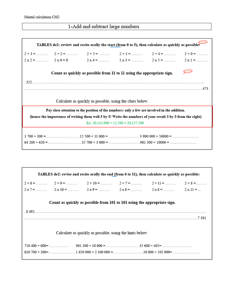 Mental Calculation Techniques for CM2 | PDF | Numbers | Number Theory