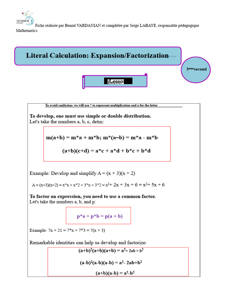 Expansion and Factorization in Algebra | PDF | Mathematics | Algebra